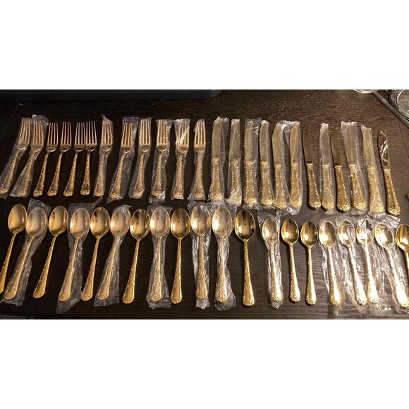None | Dining | Nwt Gold 49piece Flatware Set Various Types Still In ...